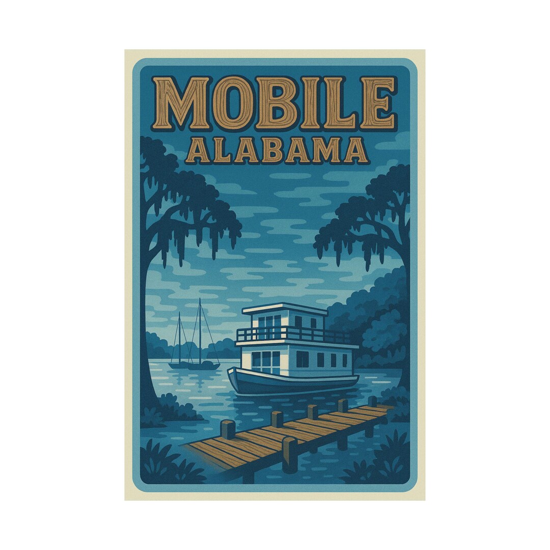 Vintage Alabama Poster, Matte Vertical Print, Coastal Adventure Wall ...