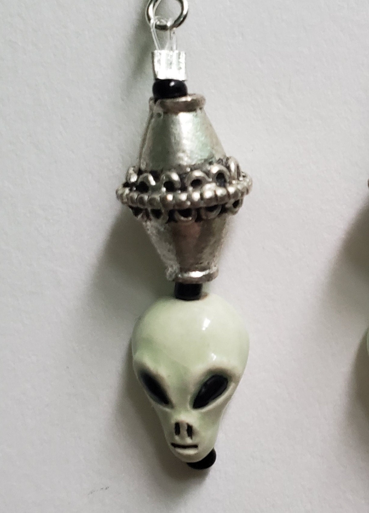 Silver Black Green Alien Earrings Alien Martian Earrings - Etsy