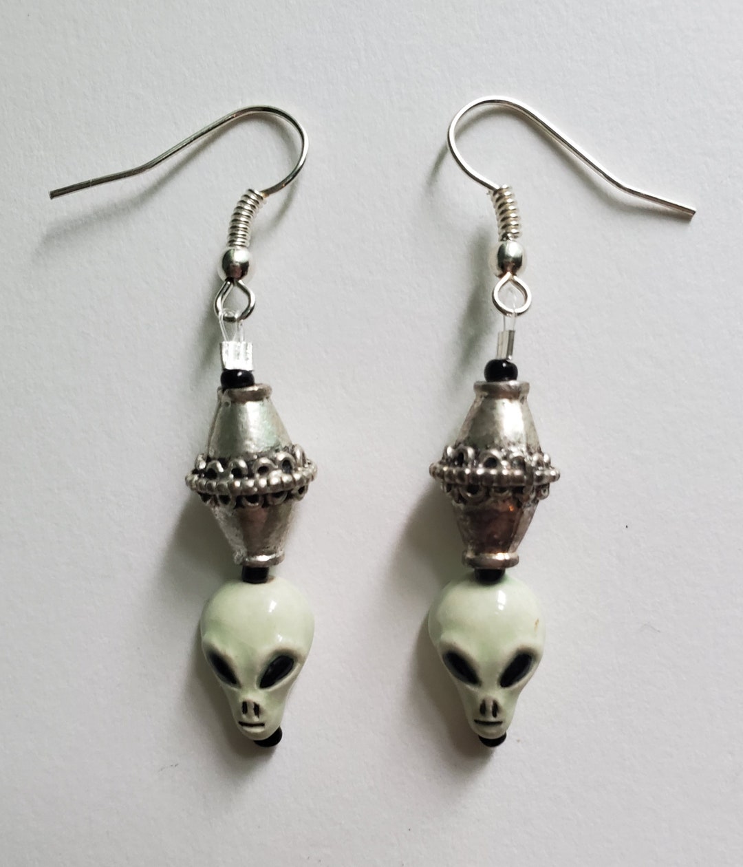 Silver Black Green Alien Earrings Alien Martian Earrings - Etsy