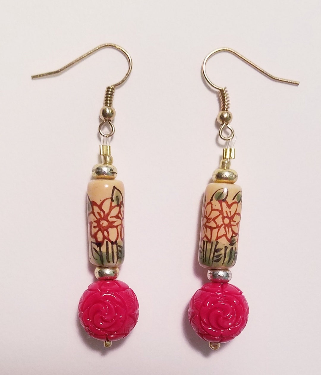 Red Floral Earrings - Red Dangle Earrings - Etsy