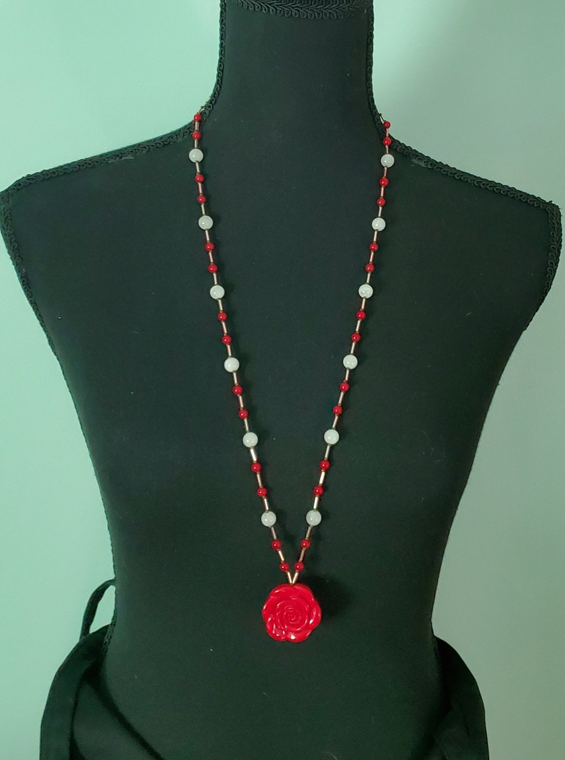 Red Rose Necklace - Red Pink Gold - Flower Rose Pendant - Etsy