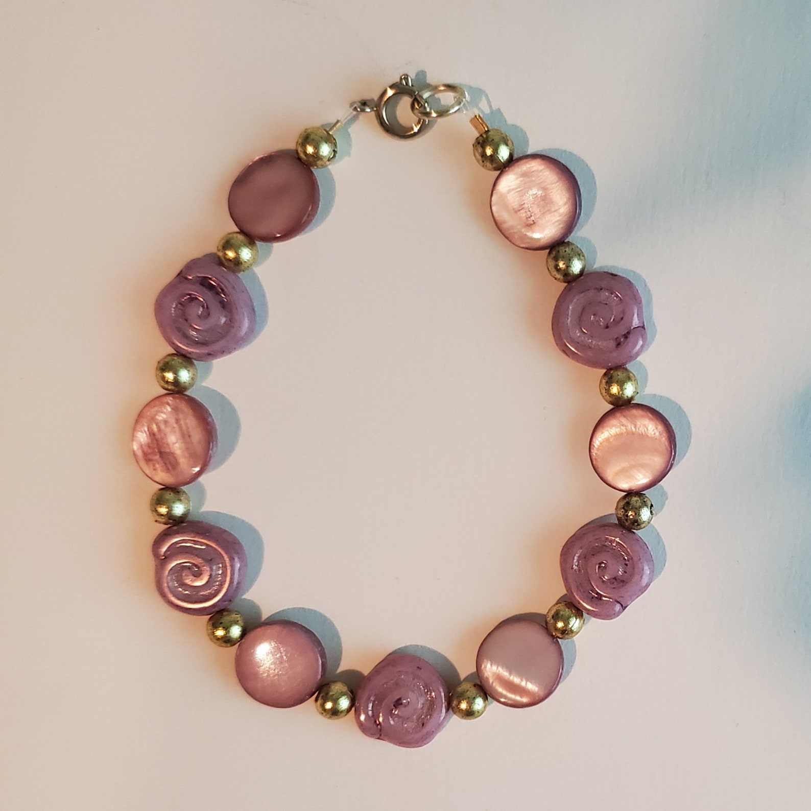 Pink Rose Bracelet Pink Glass & Shell Bracelet Pink and - Etsy