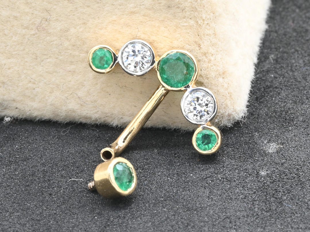 Natural Emerald Ear Piercing Curved Bar, Cartilage Helix Ear Lobe Stud ...