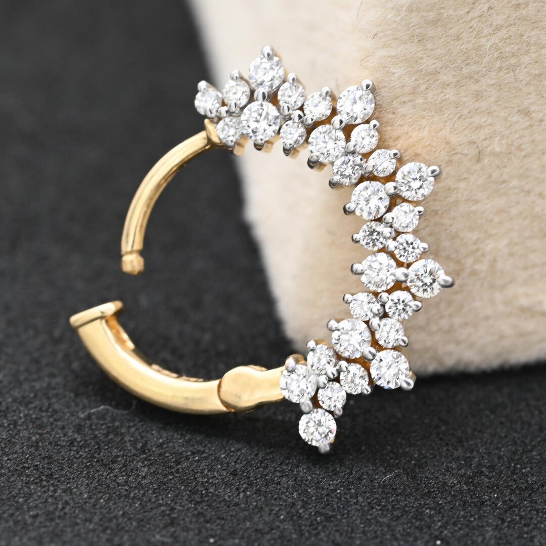 Natural Diamond Septum Cartilage for Women, 14k Solid Gold Hoop ...