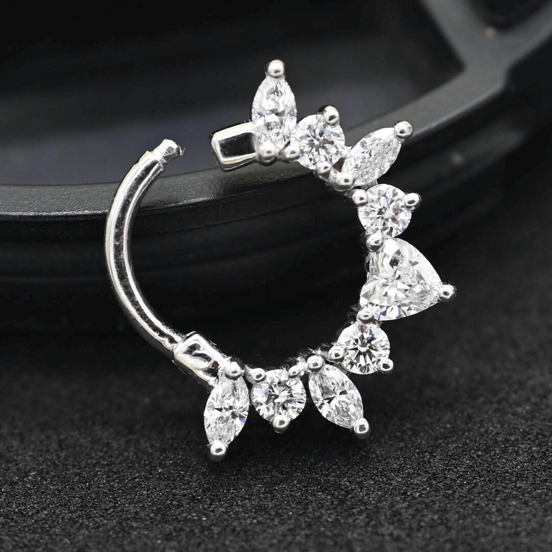 Lab Diamond Septum Clicker | 14k Gold Piercing | White Gold Septum ...