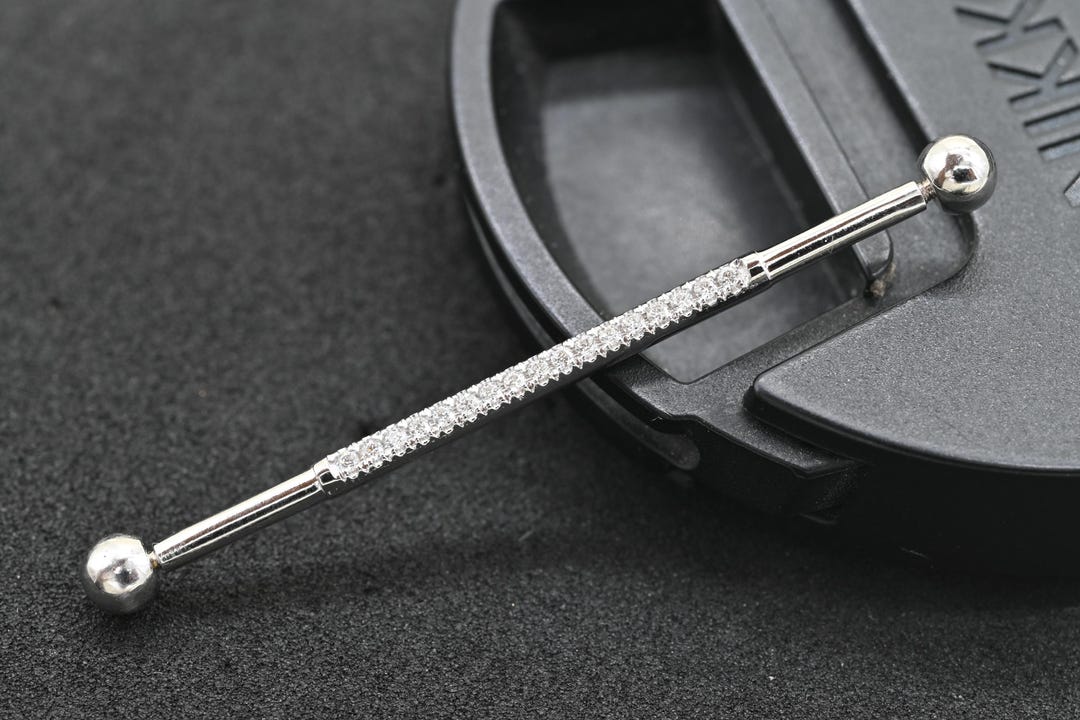 18k Whitre Gold Natural Diamond Industrial Barbell | Luxury Cartilage ...