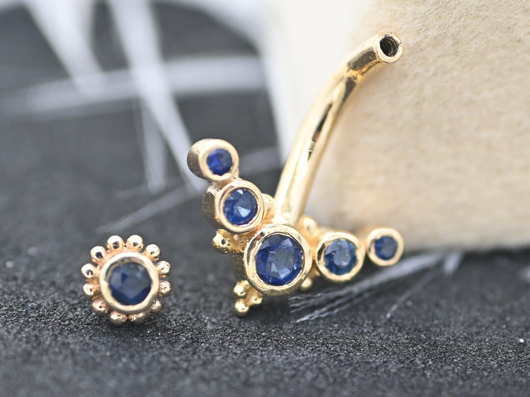 Blue Sapphire Belly Button Piercing in Solid Gold – Navel Ring With ...