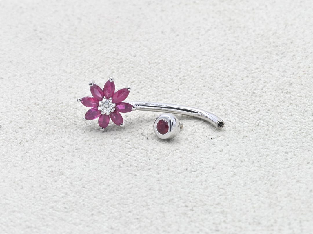 Flower Ruby Belly Button Ring| Marquise Gemstone Navel Piercing| Ruby ...