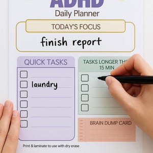 ADHD Daily Planner Printable – Brain Dump Page, Quick Tasks & Focus ...