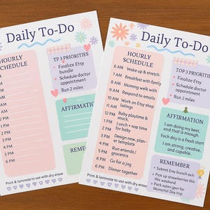 Pastel Daily To-do List | Printable Dry Erase Planner | Hourly Schedule ...