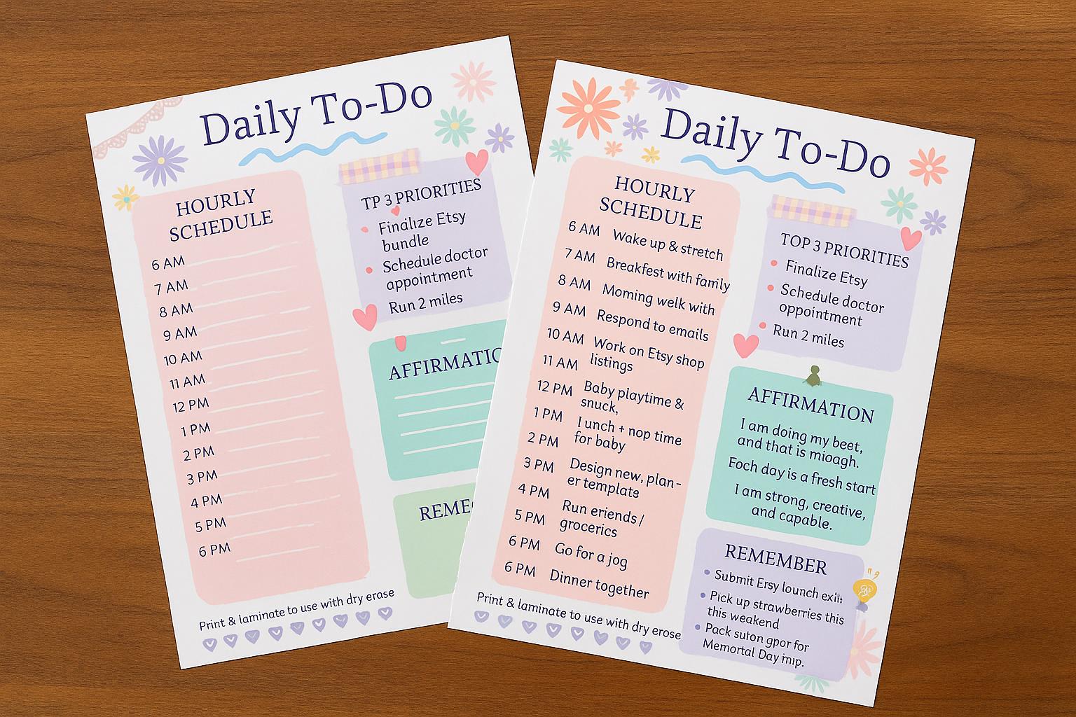 Pastel Daily To-do List | Printable Dry Erase Planner | Hourly Schedule ...