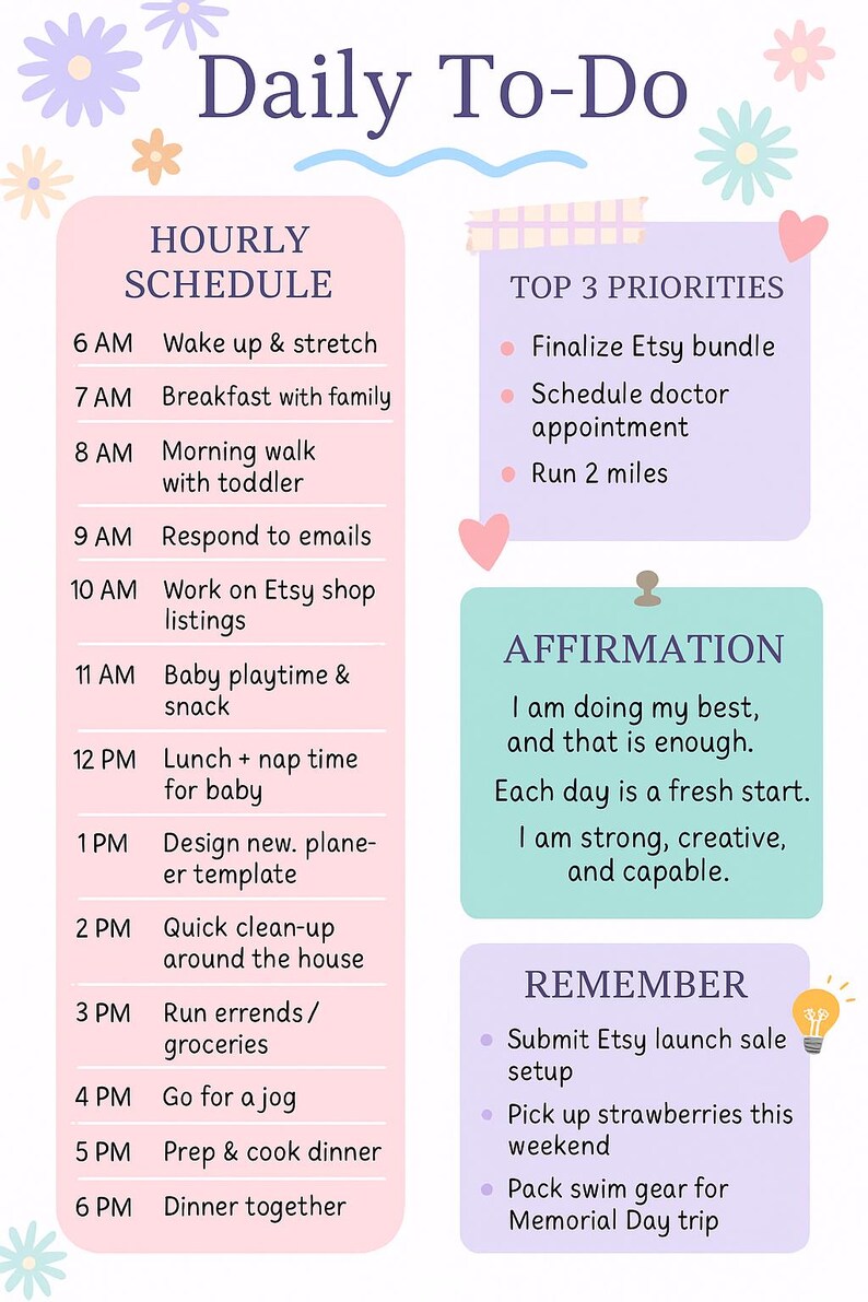 Pastel Daily To-do List | Printable Dry Erase Planner | Hourly Schedule ...