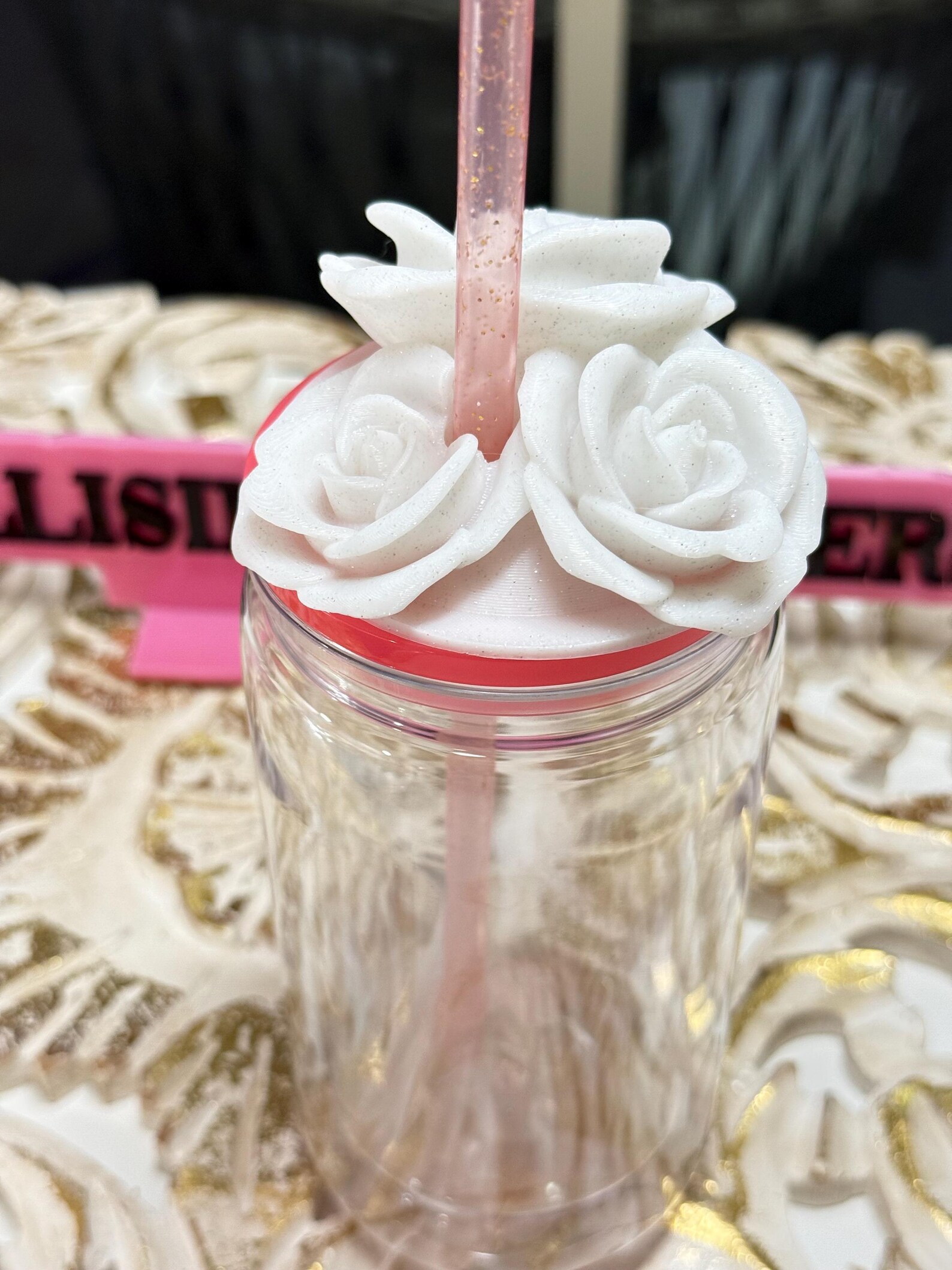 Glitter Rose Lid Topper | Floral Lid Decor| 3D Flower Lid Topper |16oz ...