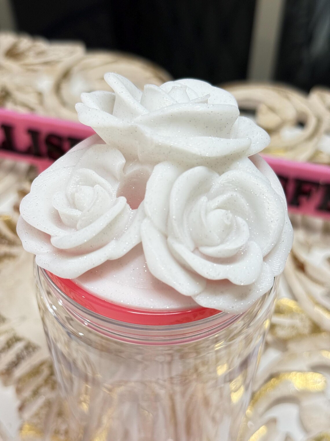Glitter Rose Lid Topper | Floral Lid Decor| 3D Flower Lid Topper |16oz ...