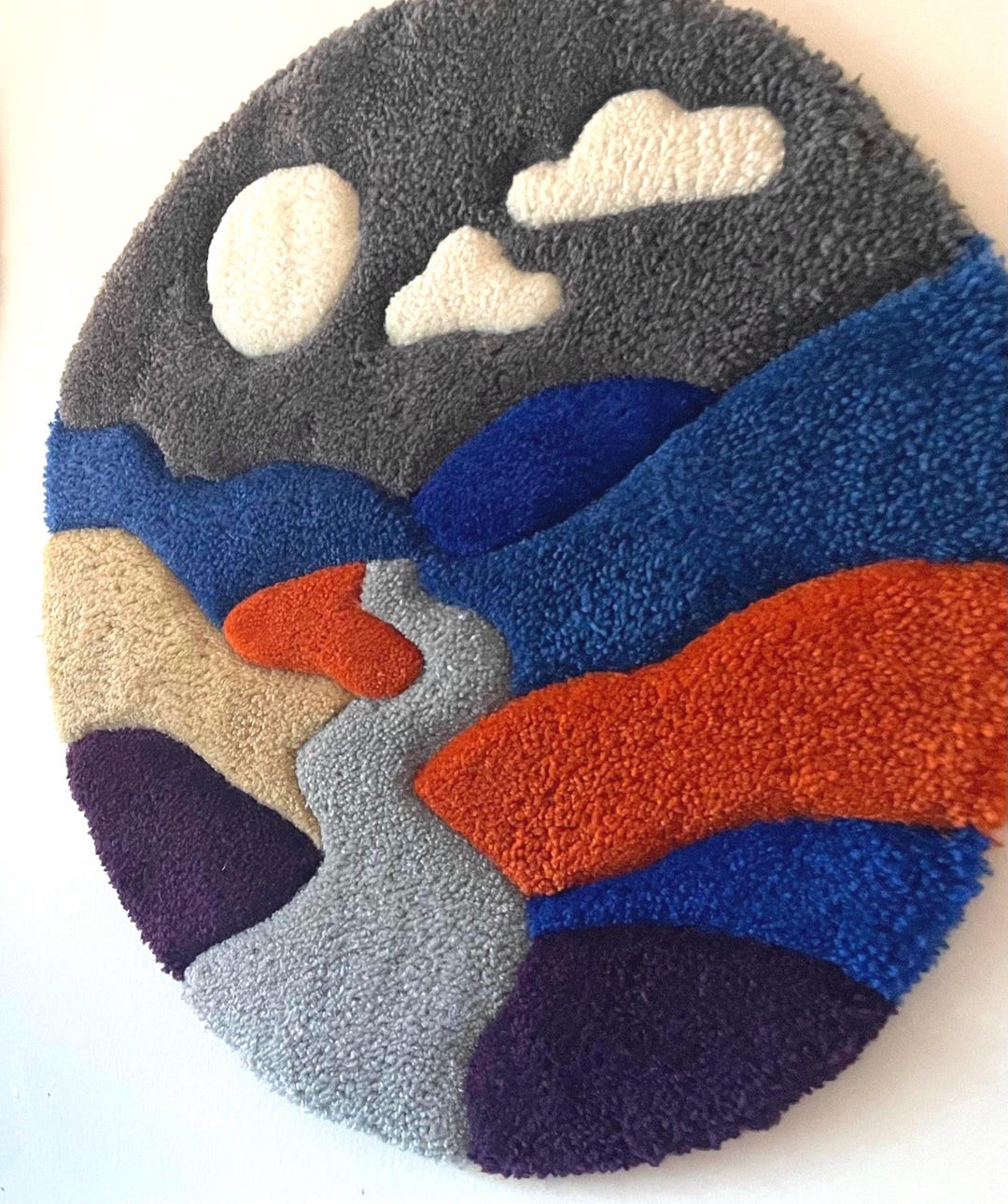 Hand Tufted Wall Art / Round Landscape Rug – Moon River Design - Etsy