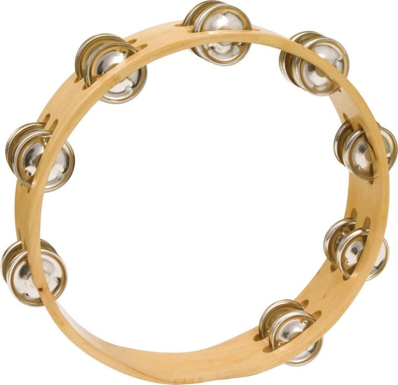 Handcrafted Wooden Tambourine: 10" Double Jingles Percussion Instrument ...