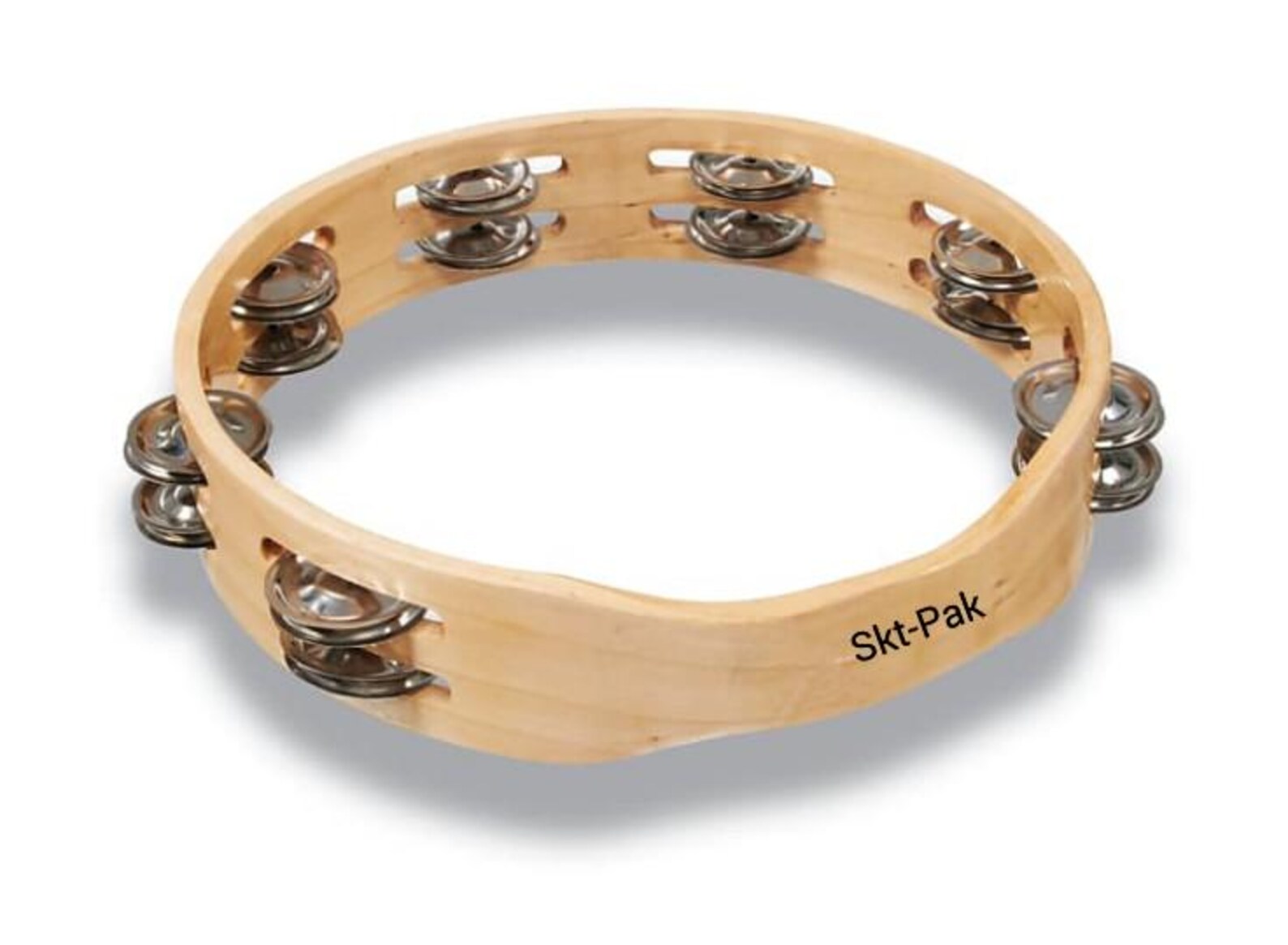 Handcrafted Wooden Tambourine: 10" Double Jingles Percussion Instrument ...