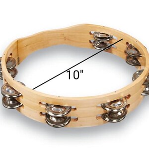 Handcrafted Wooden Tambourine: 10" Double Jingles Percussion Instrument ...