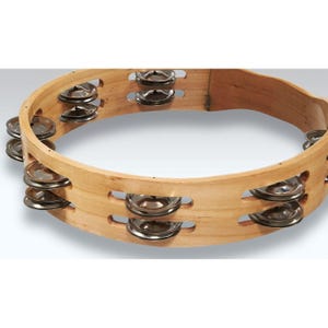 Handcrafted Wooden Tambourine: 10" Double Jingles Percussion Instrument ...