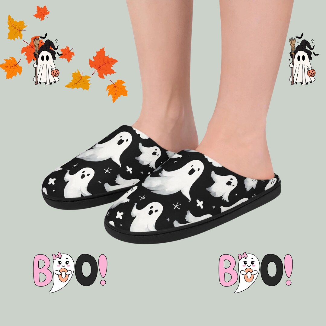 Ghost Slippers, Fuzzy Halloween Plush Shoes, Soft Fall Comfort - Etsy