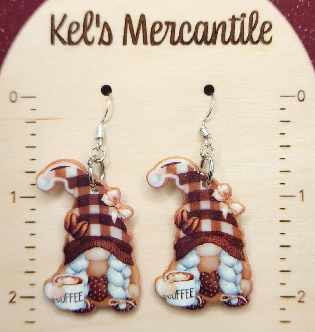 Acrylic Female Gnome Gnomess Coffee Latte Mocha Dangle Earrings - Etsy