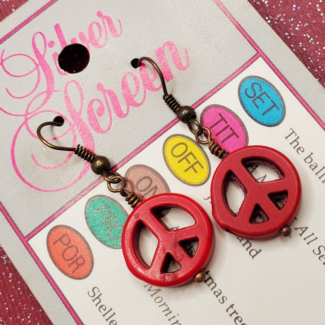 Red Stone Peace Sign Dangle Earrings - Etsy
