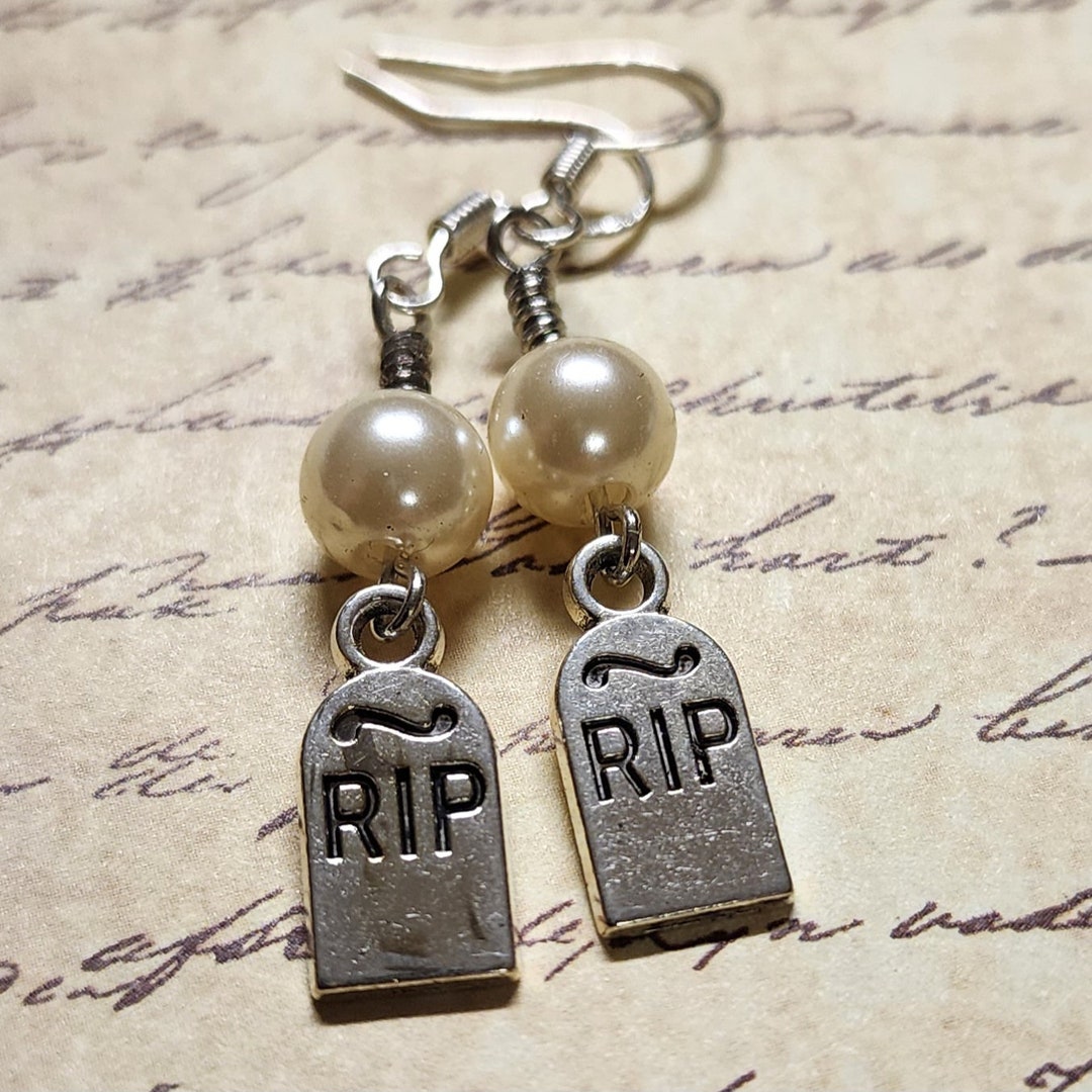 Headstone Tombstone Grave RIP Dangle Earrings With White Pearl - Etsy