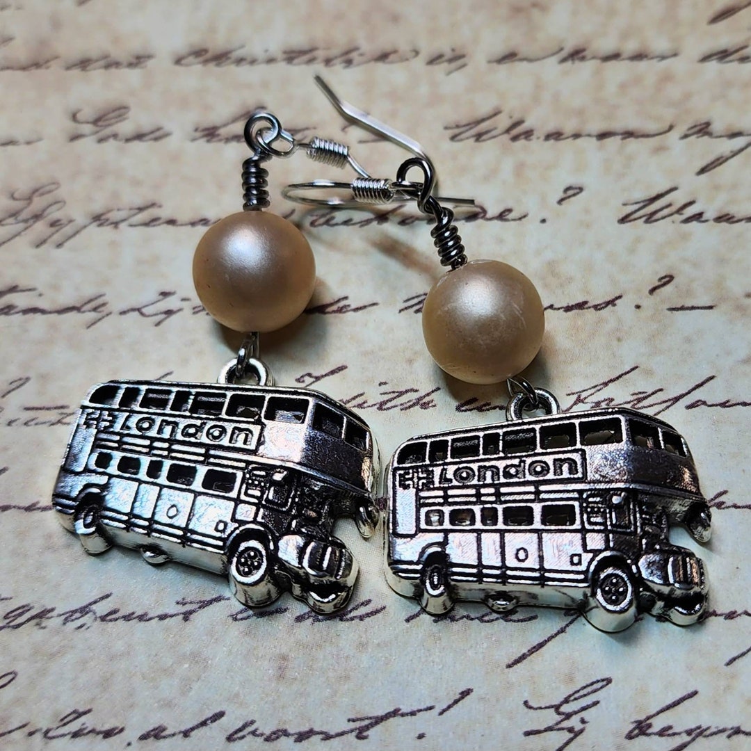 Double Decker Bus Earrings With Ivory Pearl - Etsy