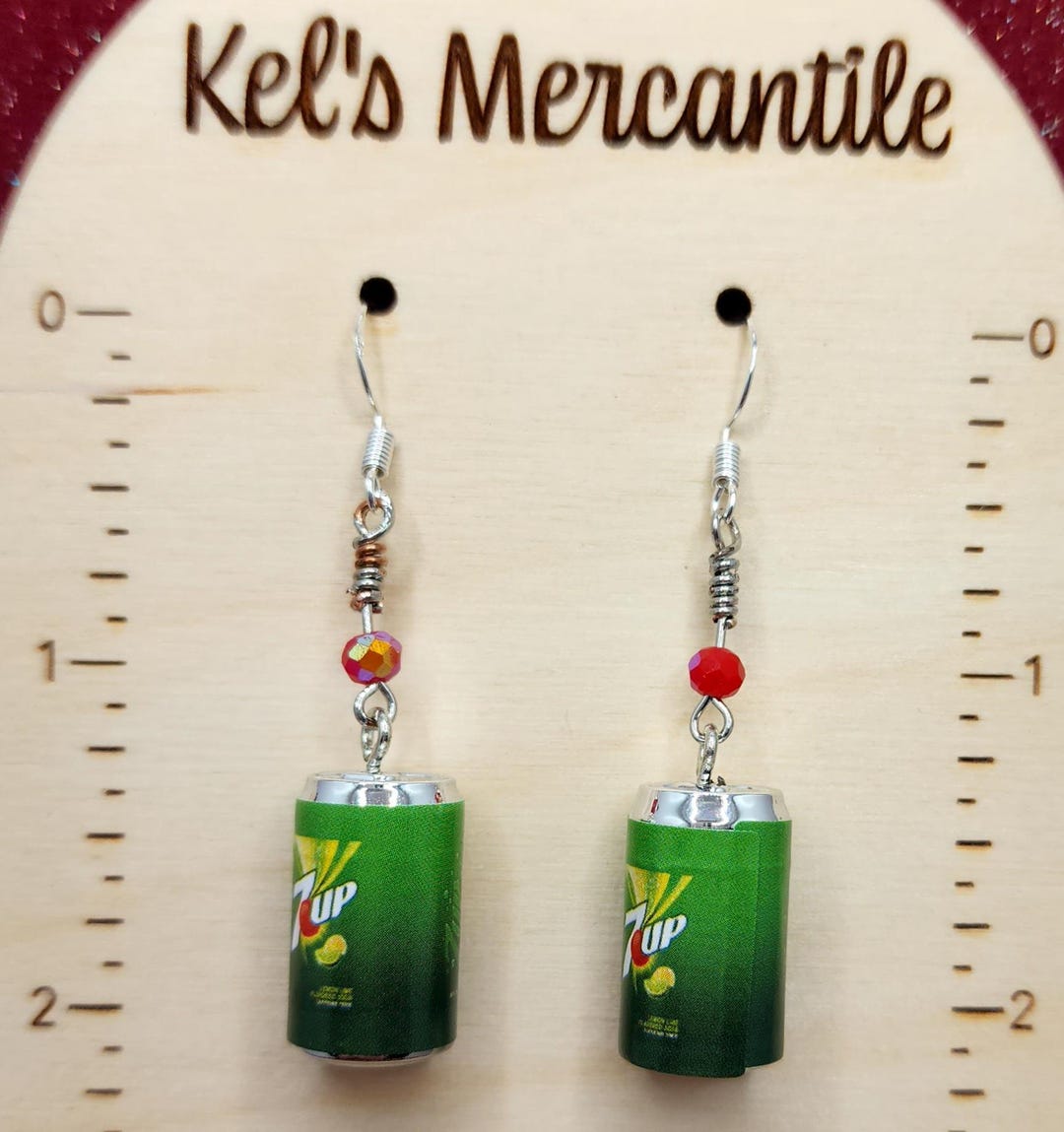 7up Spot Soda Pop Can Dangle Earrings With Red Faceted Glass Bead - Etsy