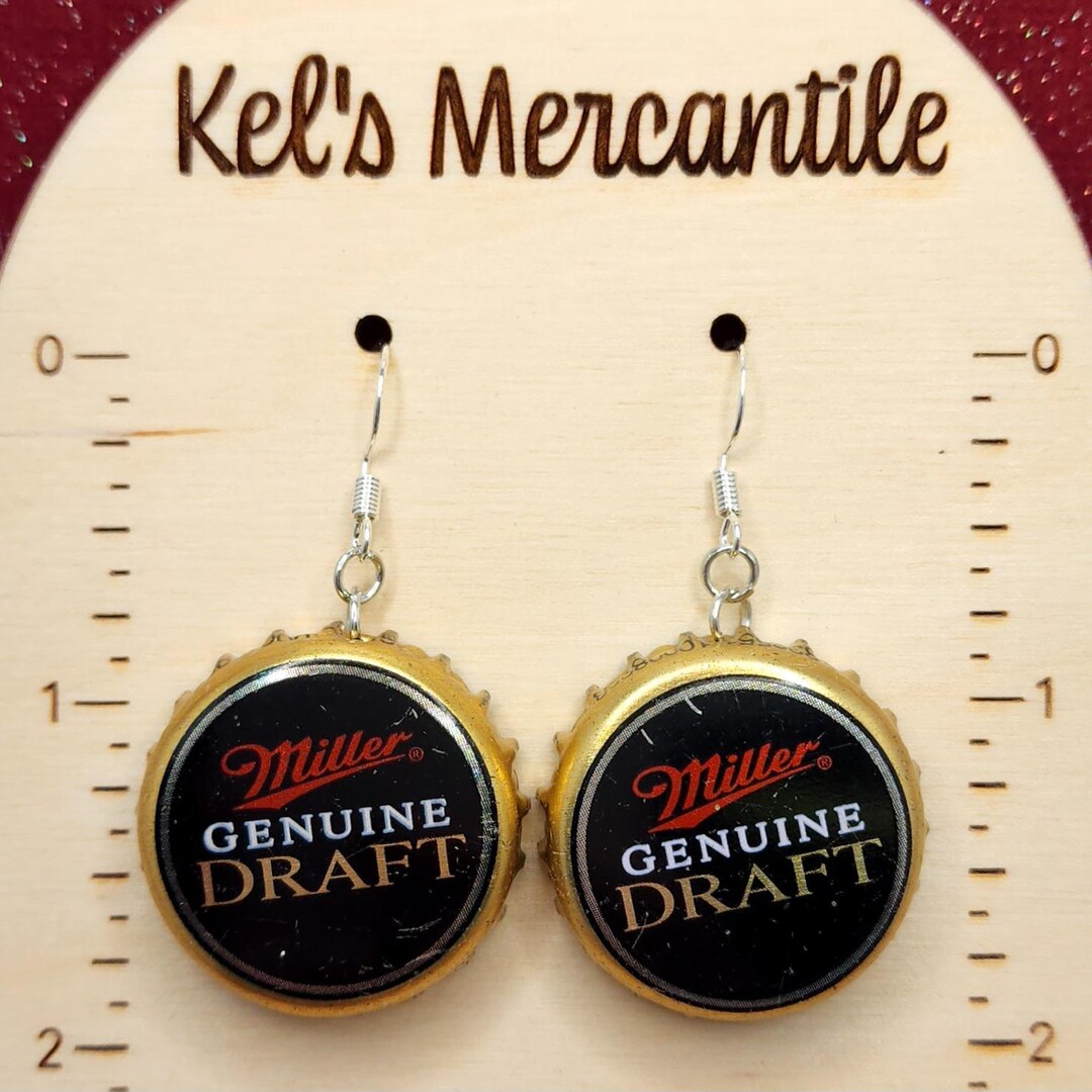 Miller Genuine Draft MGD Beer Bottle Cap Dangle Earrings - Etsy