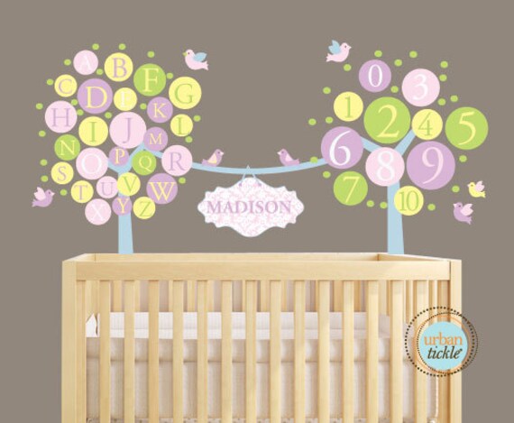 Items similar to Tree Decal, ABC and 123 Tree, Girls Room Artwork ...