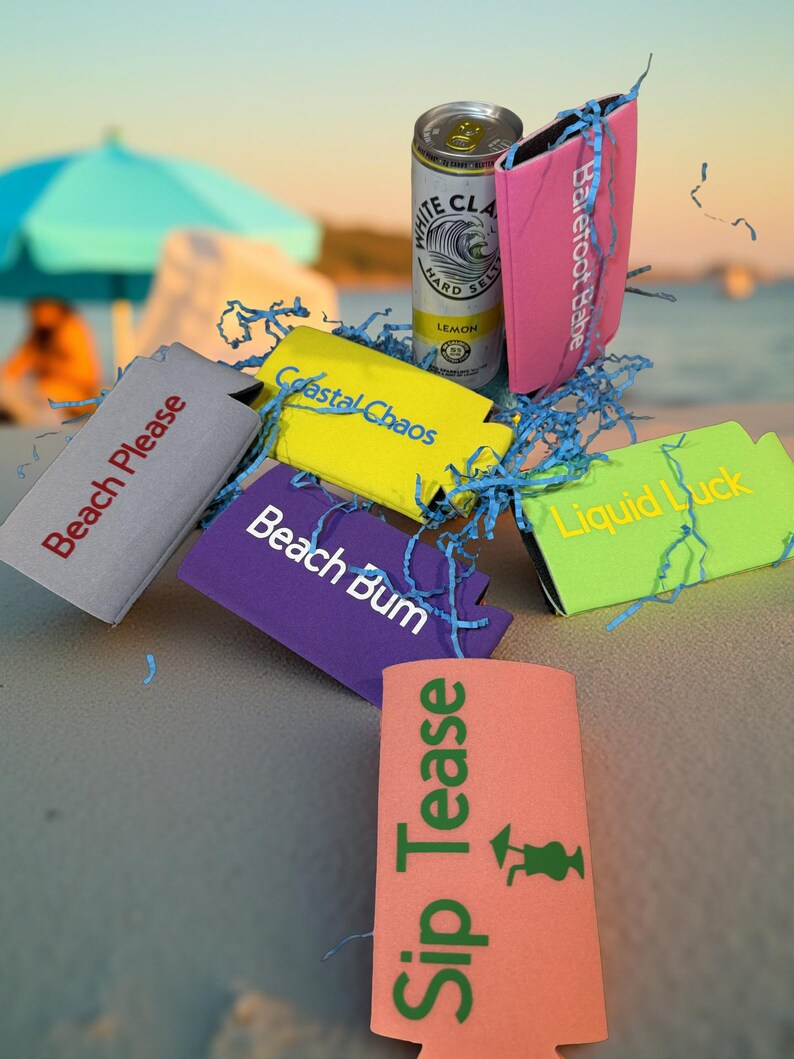Beach Koozies – Set of 5 Personalized Can Coolers | Custom Drink ...