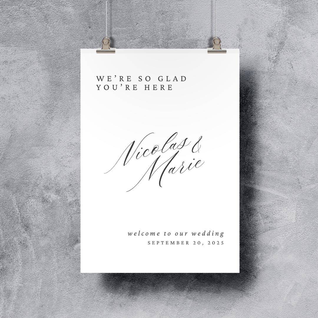 We're so Glad You're Here Wedding Welcome Signage Editable Minimal ...