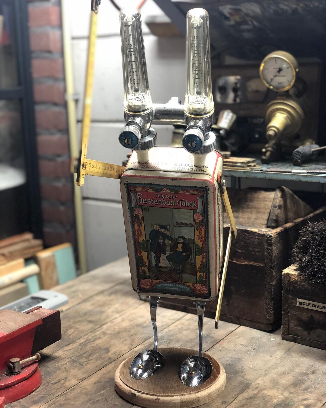 Upcycle Robot. Scrapbot Art Figurine From Old Voltmeters, Camera and ...