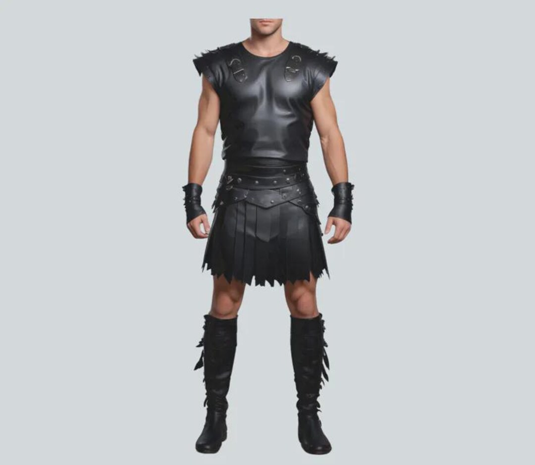 Handmade Leather Gladiator Kilt Set With Armor: Classic Warrior Design ...