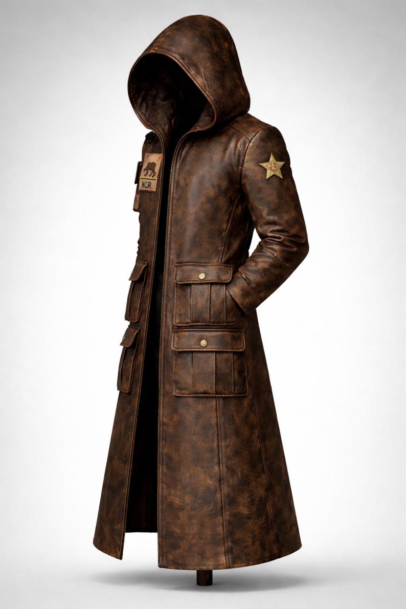 NCR Ranger Inspired Leather Trench Coat With Hood | Post-apocalyptic ...