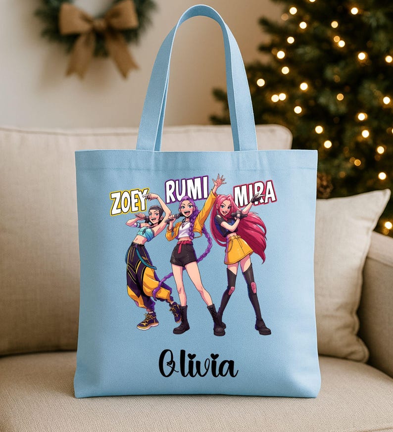 Anime Style Trio Girl Characters Tote Bag With Personalized Name and ...