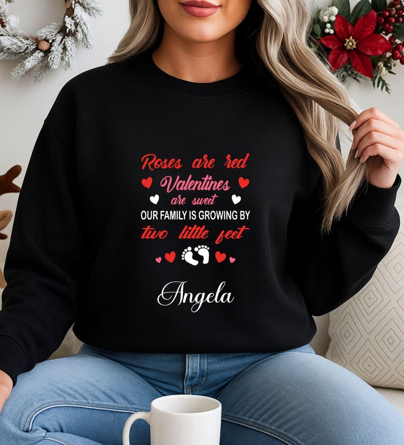 Valentine Baby Announcement Sweatshirt, Personalized Name Two Little ...