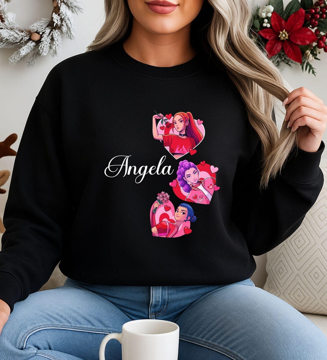 Huntrx Kpop Valentine Sweatshirt Personalized Name Fan Gift Crewneck ...