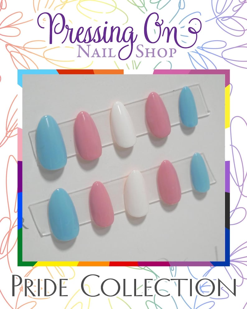 Trans Flag - Pride Collection - Hand-painted, Custom Press on Nails ...