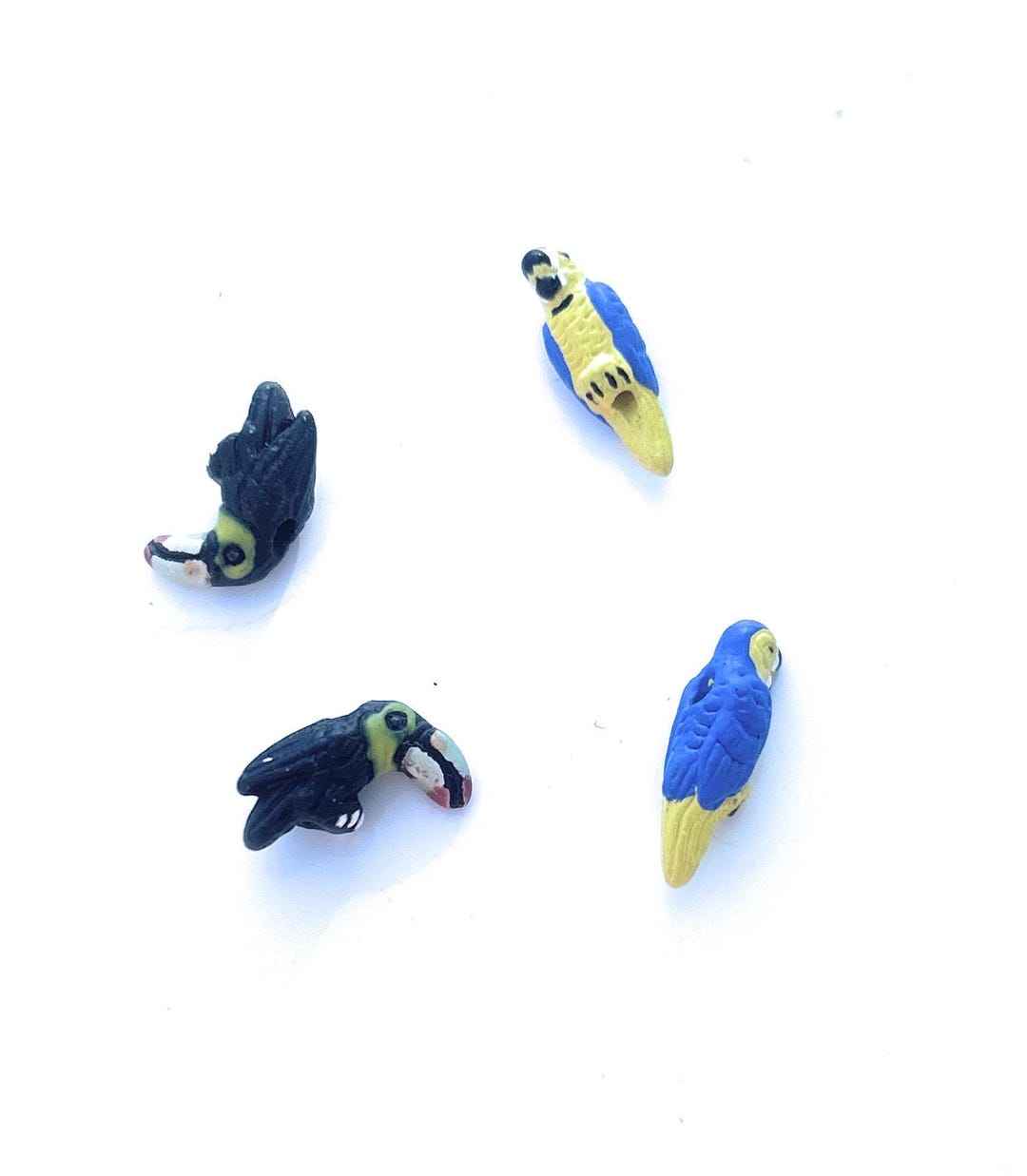 Tiny Bird Beads, Toucan and Parrot, Peruvian Beads, Ceramic Beads, Set ...