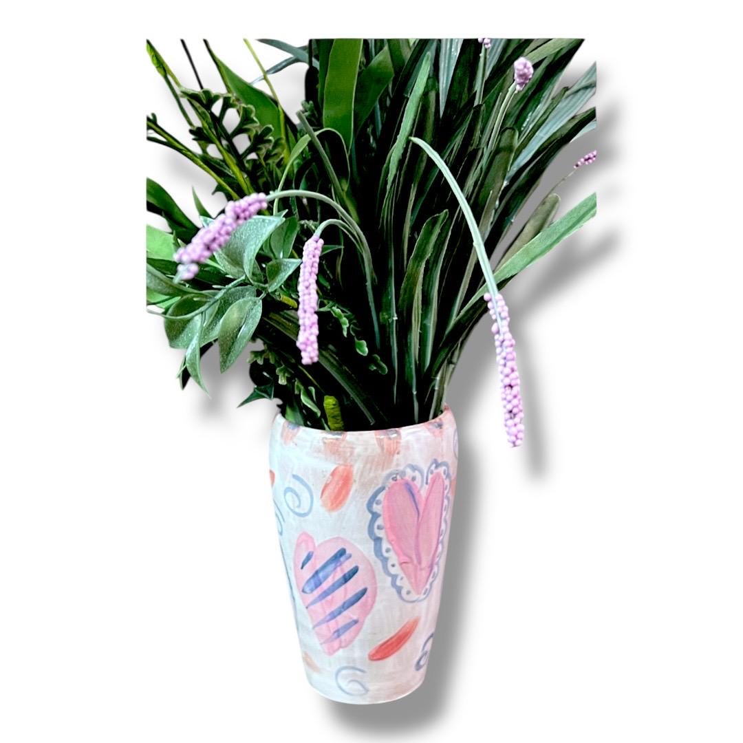 VALENTINES Pottery Vase With Pink & Lavender Hearts and 18K Genuine ...