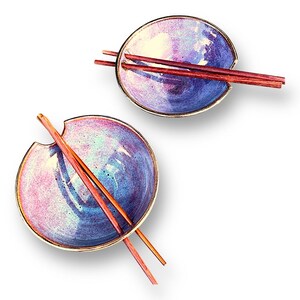 Set of 2 RAMEN NOODLE Stoneware Pottery Bowls in Rust, Pink and Blue ...