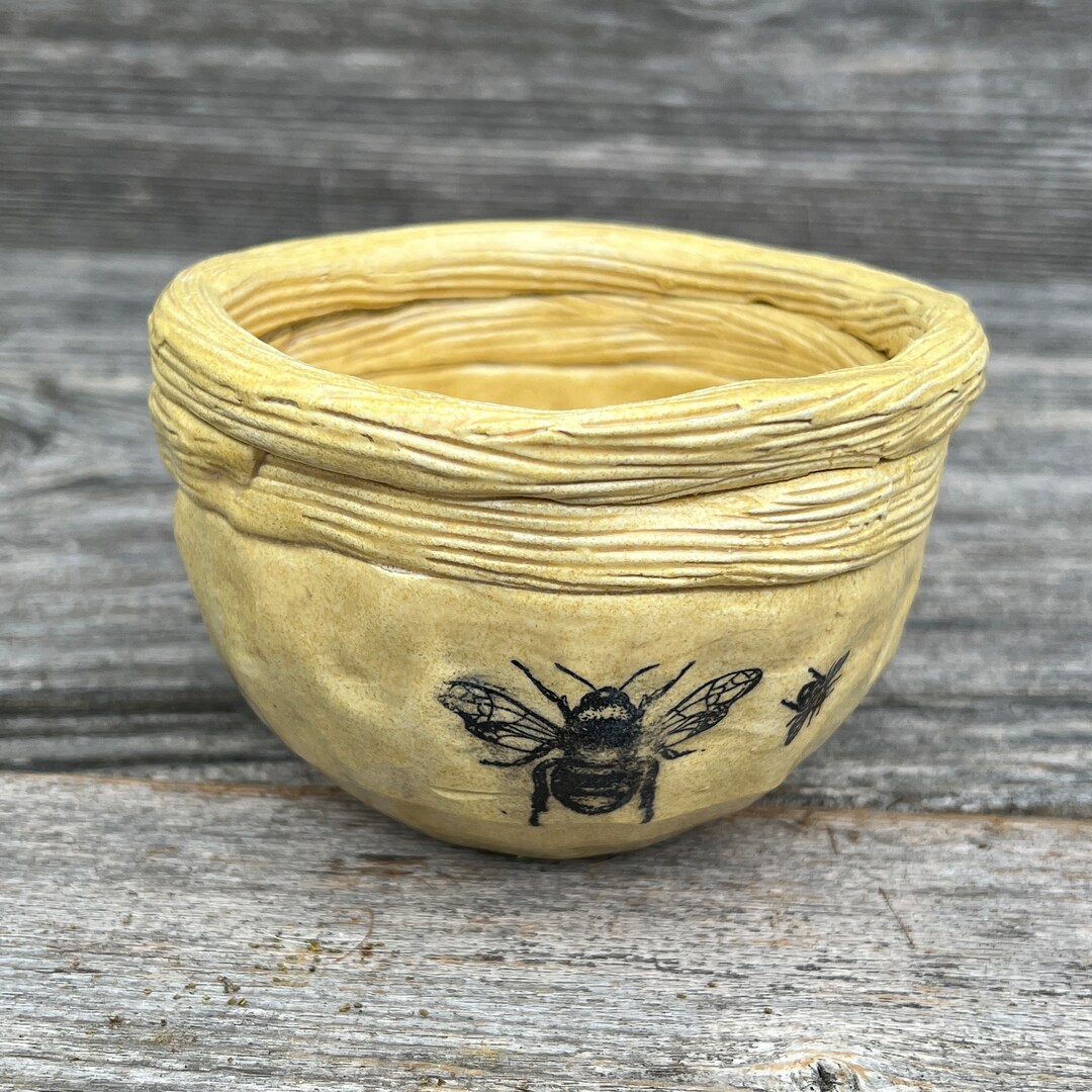 Bee Pottery Bowl in Yellow With Black Bees/hand Crafted/succulent or ...