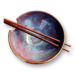 Set of 2 RAMEN NOODLE Stoneware Pottery Bowls in Rust, Pink and Blue ...