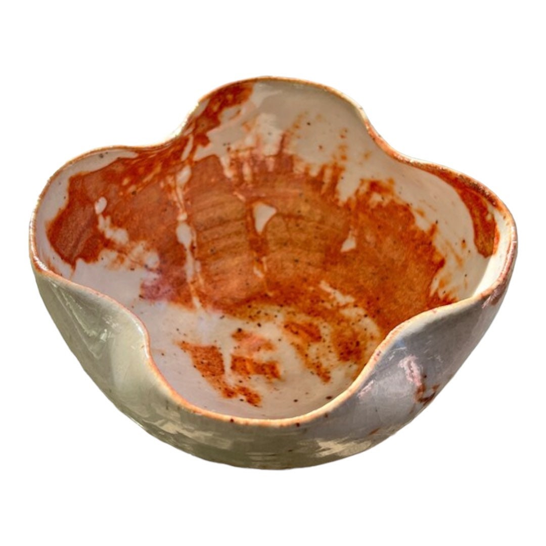 Sale/stoneware Wavy Pottery Bowl in Ivory & Rust/snack Bowl or Planter ...