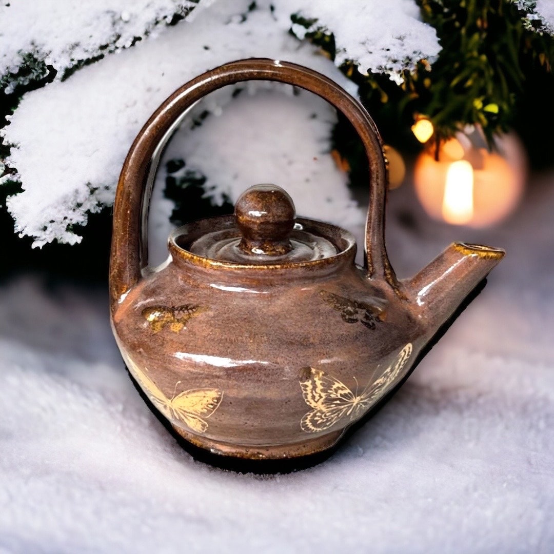 Teapot for One in Taupe With Scattered Genuine 18k Gold Butterflies/tea ...