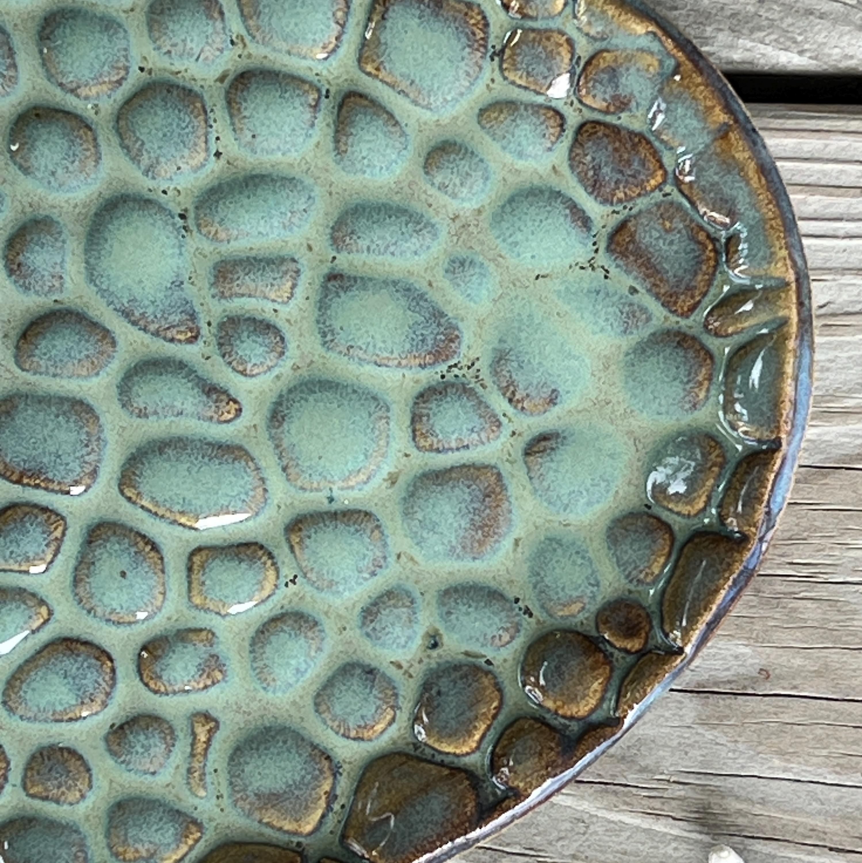 Oval Stoneware Sculpted Sea Shells Platter in Sea Foam Green and Brown ...