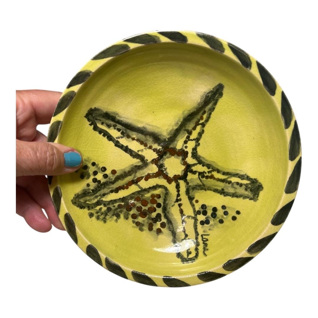 Lime Pottery Bowl With Starfish and Genuine Silver Luster Dotted ...