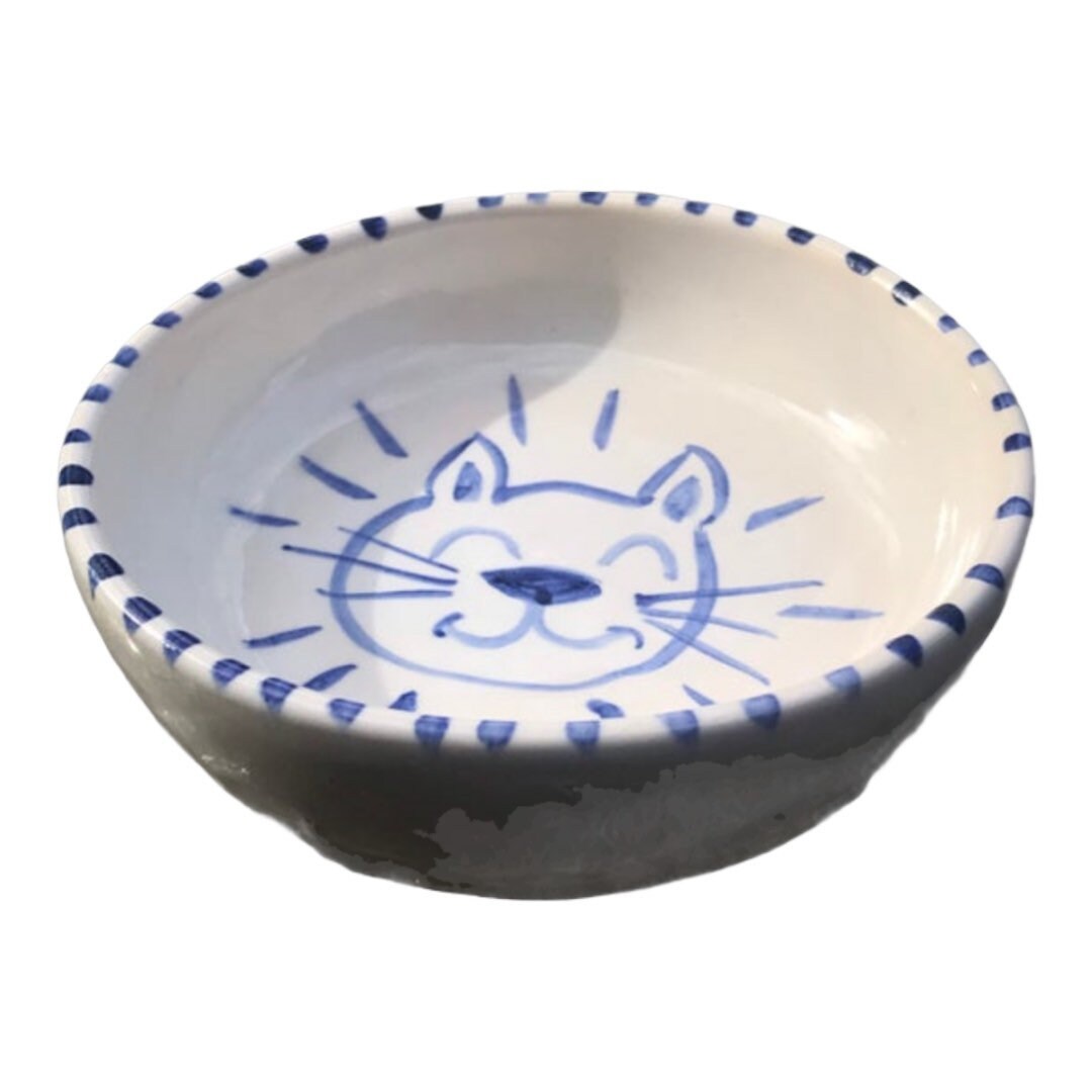 Cat Dish With a blue Happy Cat Face - Etsy